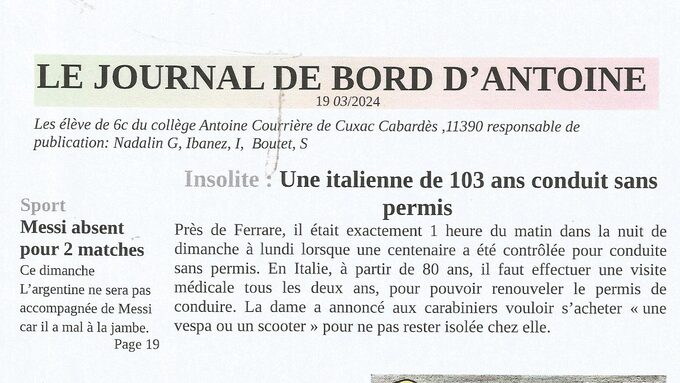 Les 6C font leur Une ! - Actualités pédagogiques - COLLEGE ANTOINE COURRIERE
